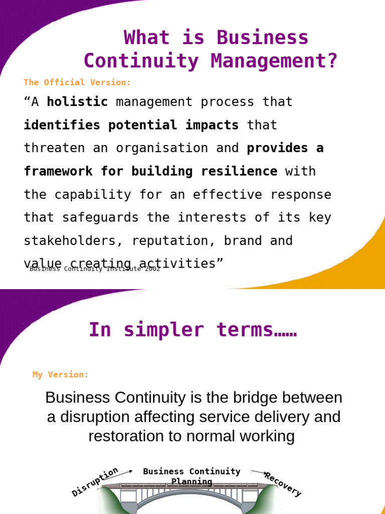 Business Continuity Management Presentation | PDF | Risk | Business