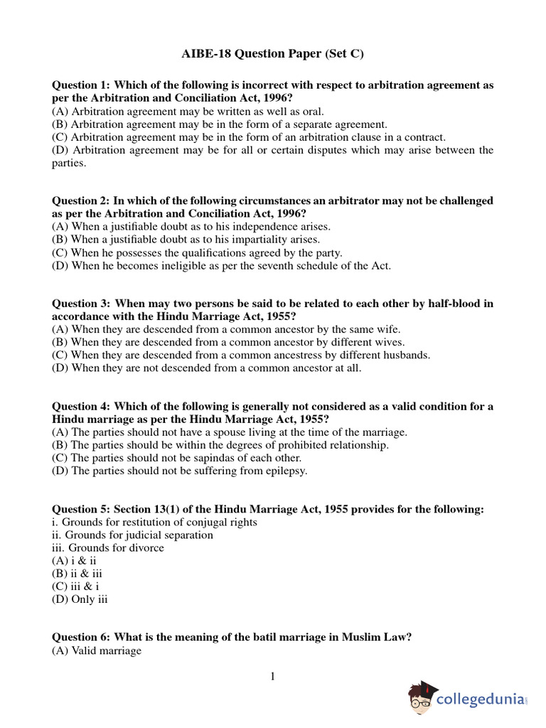 AIBE 18 Question Paper Set C | PDF | Lawsuit | Criminal Procedure In South Africa