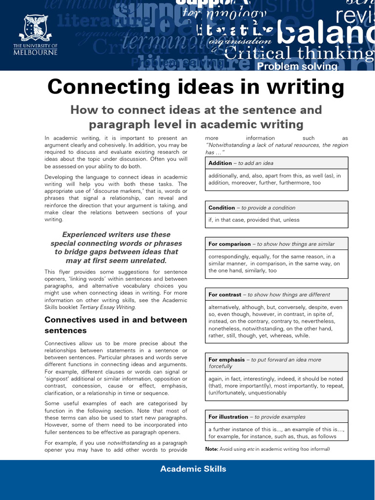 Academic Writing - Connecting Ideas | PDF | Sentence (Linguistics) | Comma