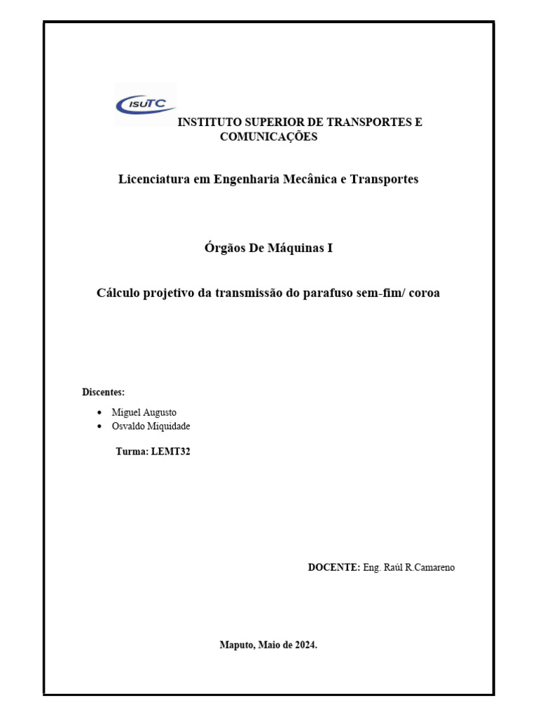 Parafuso Sem Fim | PDF | Parafuso | Engrenagem