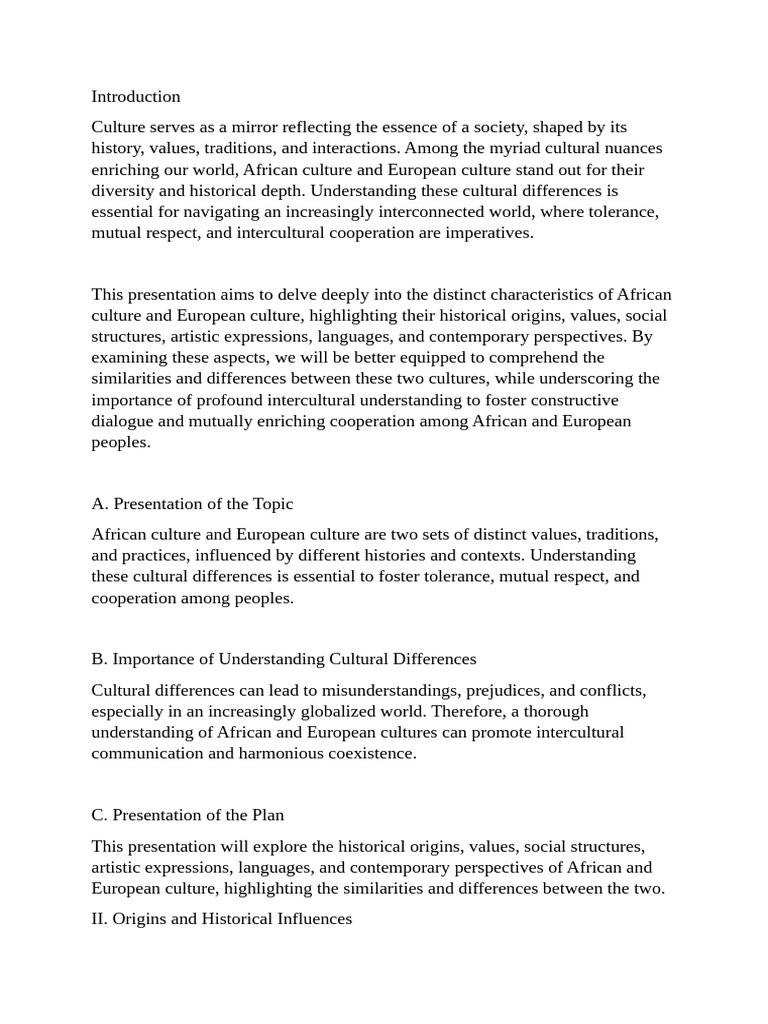 Exposé Différence Entre Culture Africaine Et Européenne | PDF ...