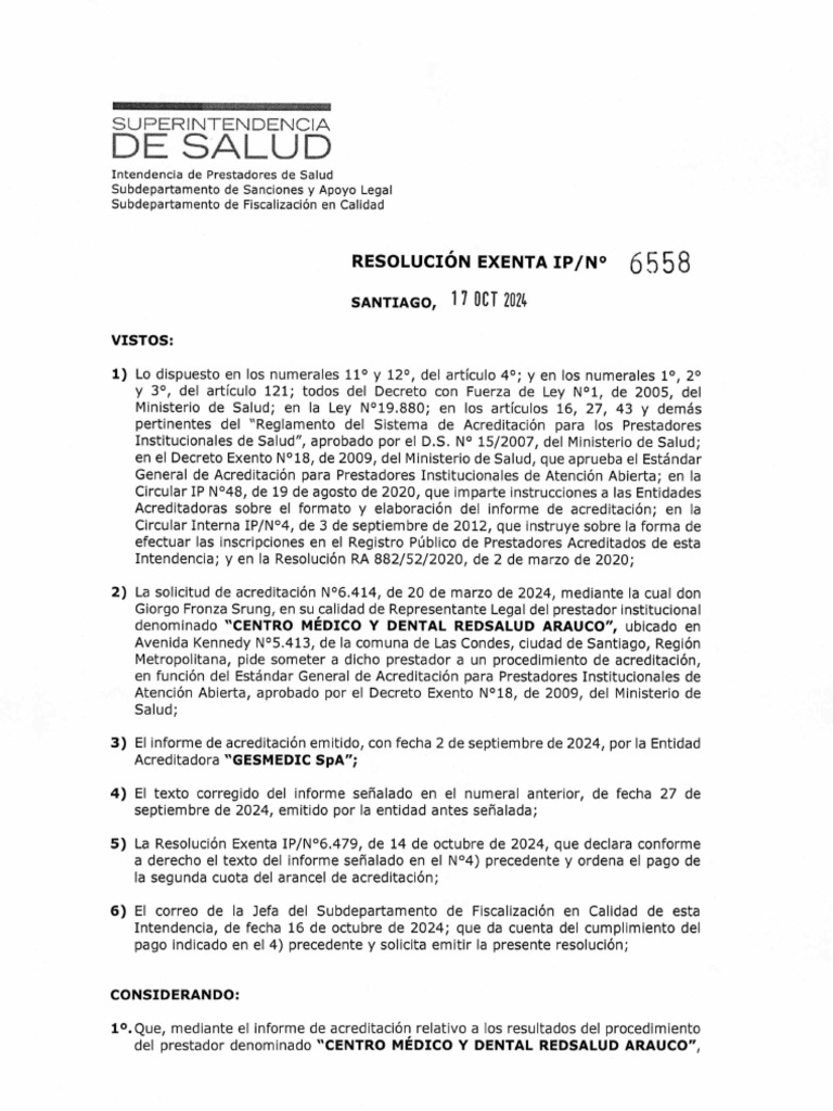 Re Ip N 6558 Redsalud Arauco - 0001 | PDF