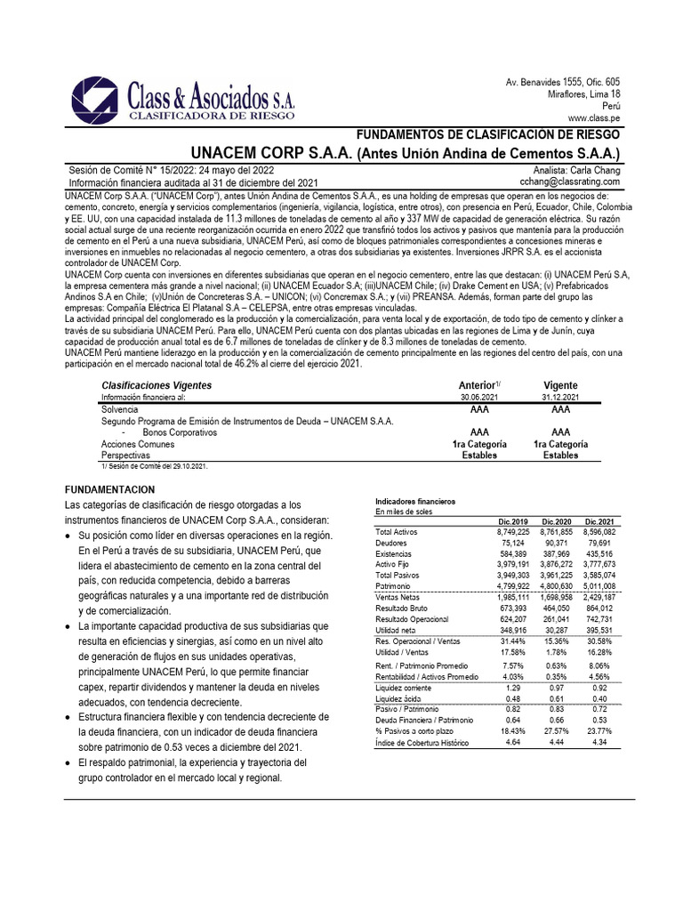 Fundamentos UNACEM Corp Dic 2021 | PDF | Perú | Cemento