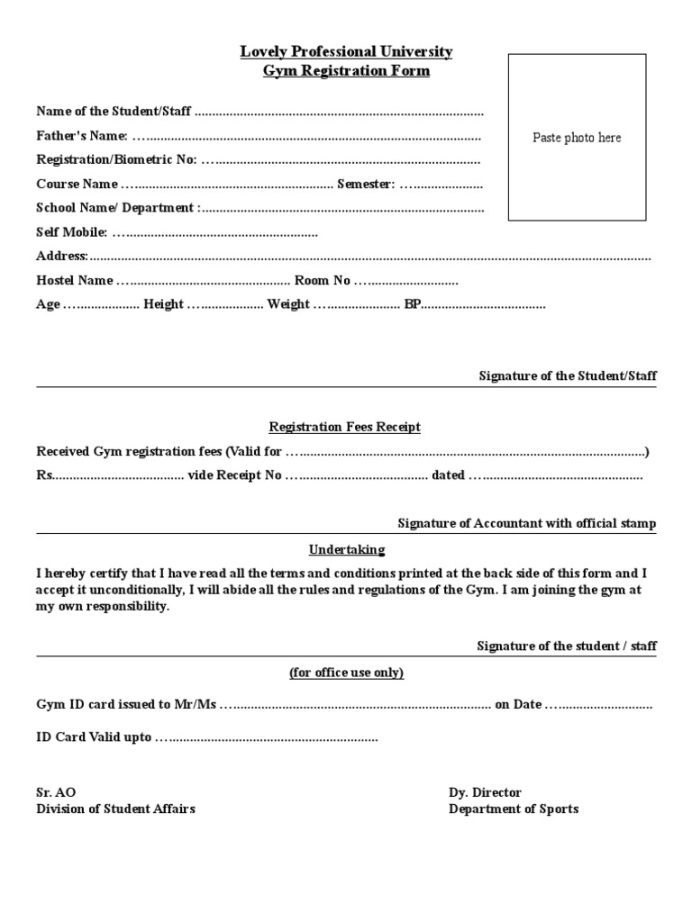 1087 1 Gym Registration Form | PDF