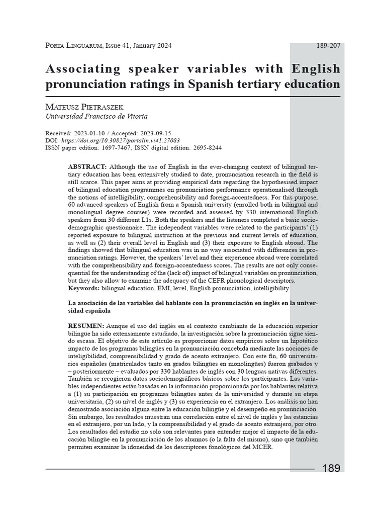 Associating Speaker Variables With English Pronunciation Ratings in ...