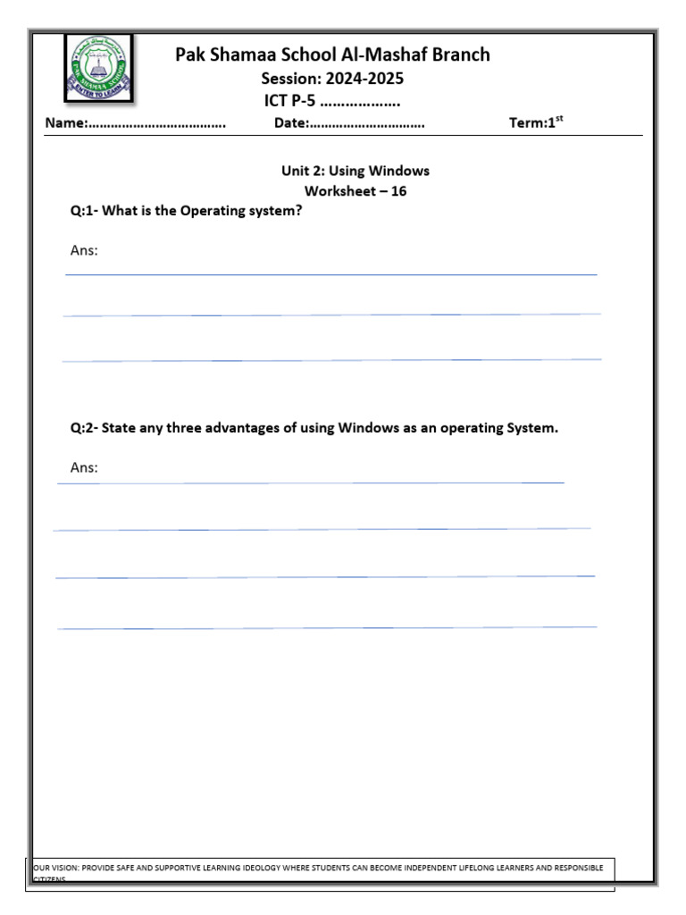 Windows Operating System Worksheet 2024 | PDF