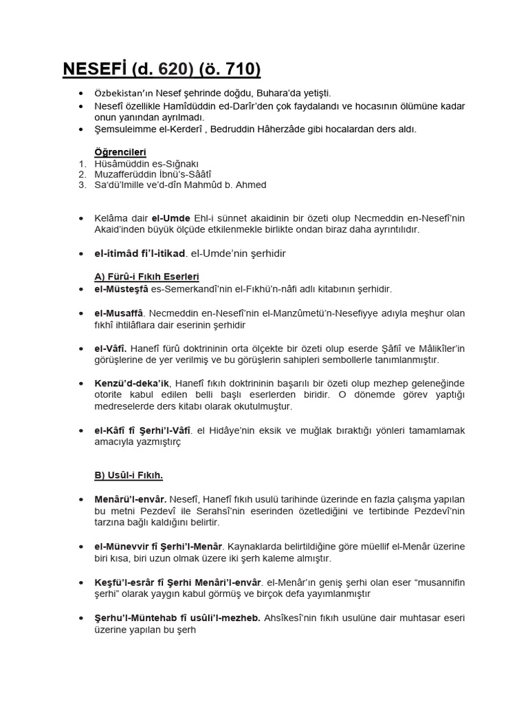 NESEFİ Özet Bilgiler | PDF