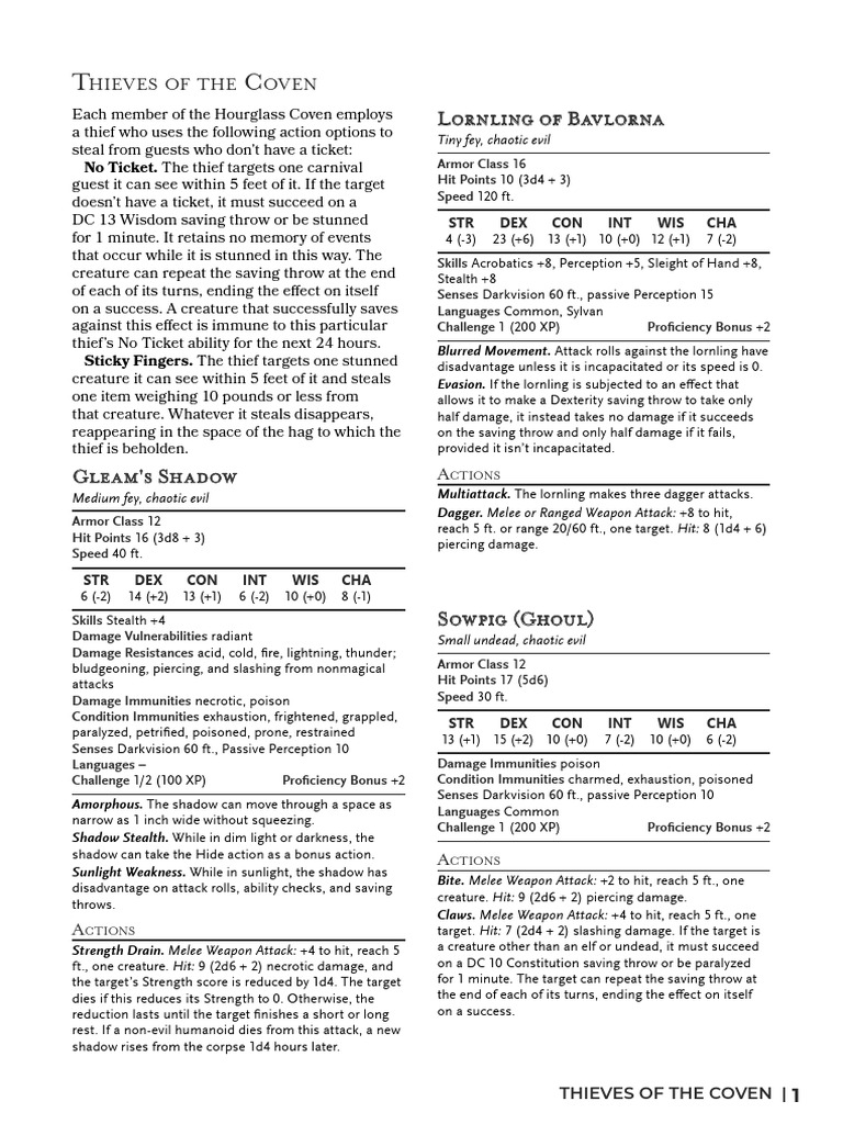 Witchlight Carnival Encounter Sheets (Printer Friendly) | PDF | Gary ...