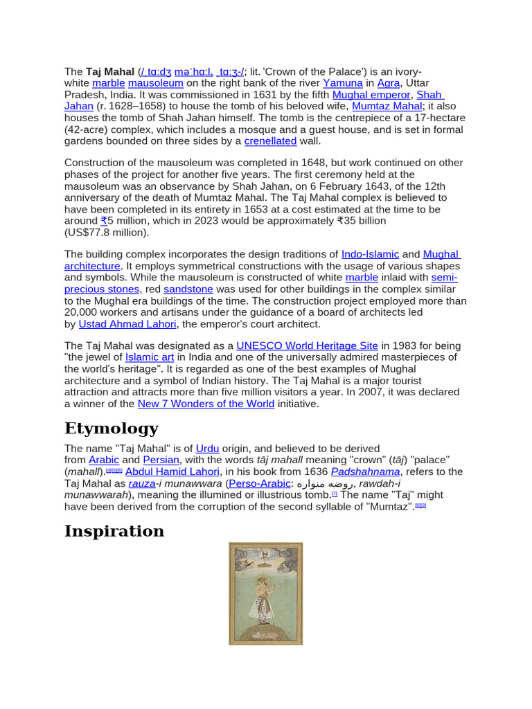 Etymology: Taj Mahal | PDF | Cost Of Living
