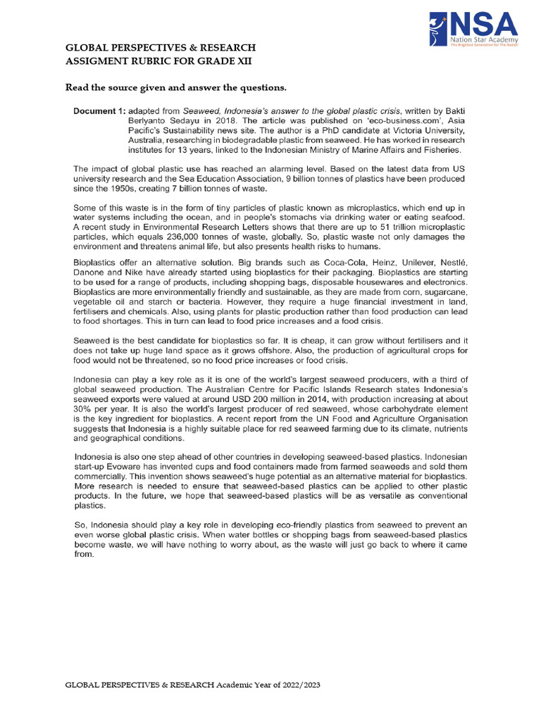 Rubric - Xii Global Perspectives Assignment | PDF | Science & Mathematics