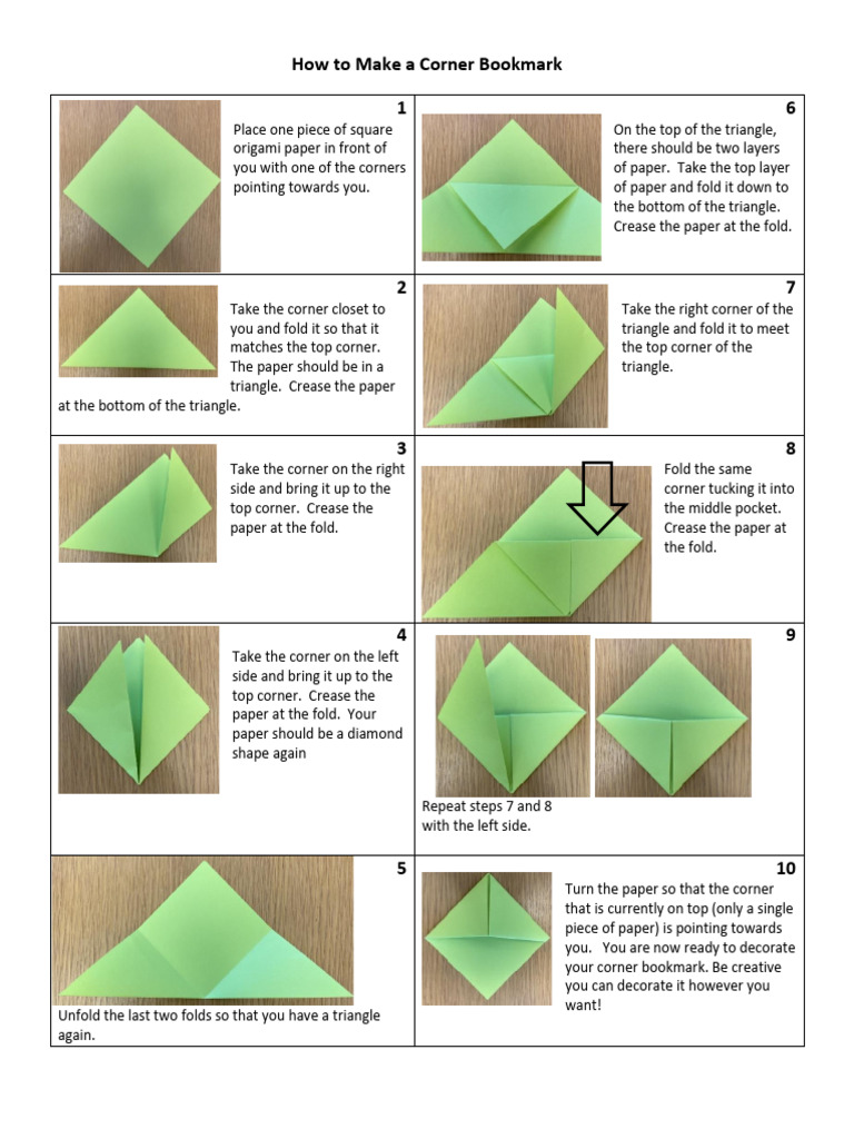DIY Origami Corner Bookmark Guide | PDF | Origami | Biodegradable Materials