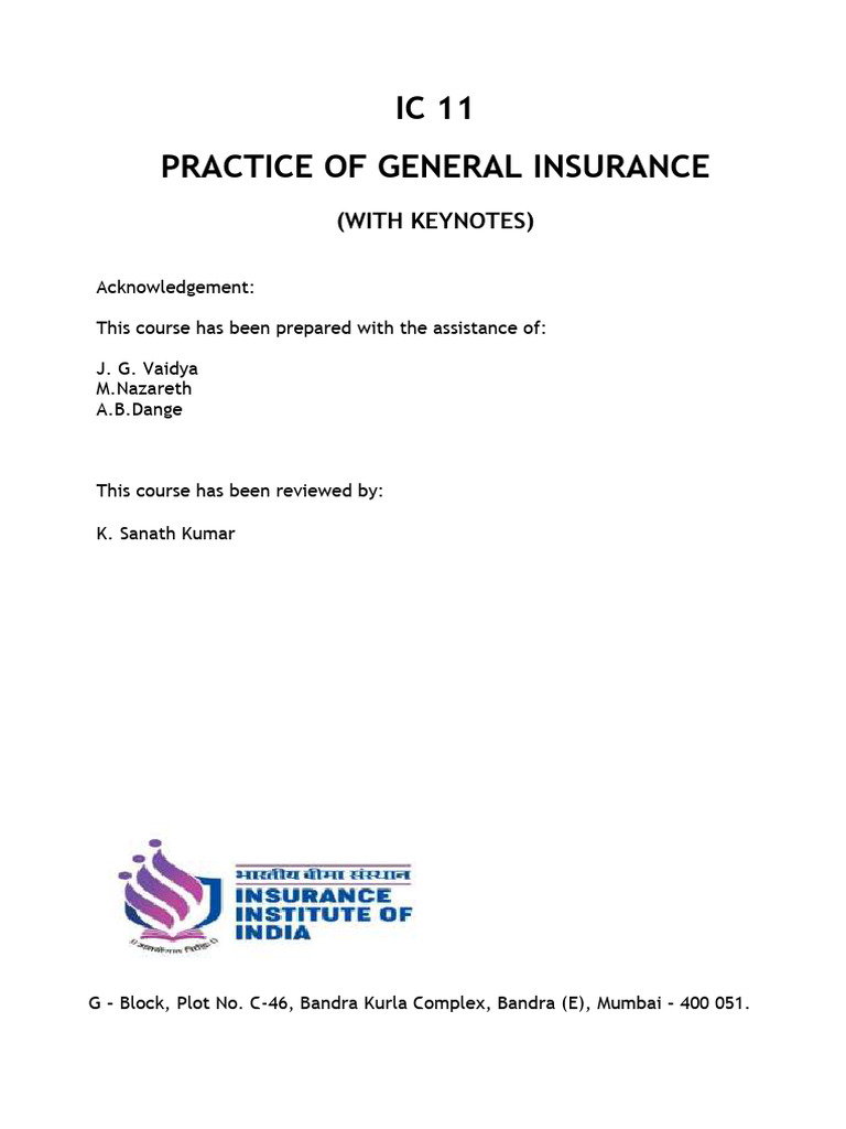 IC-11-Practice of General Insurance | PDF | Finance & Money Management