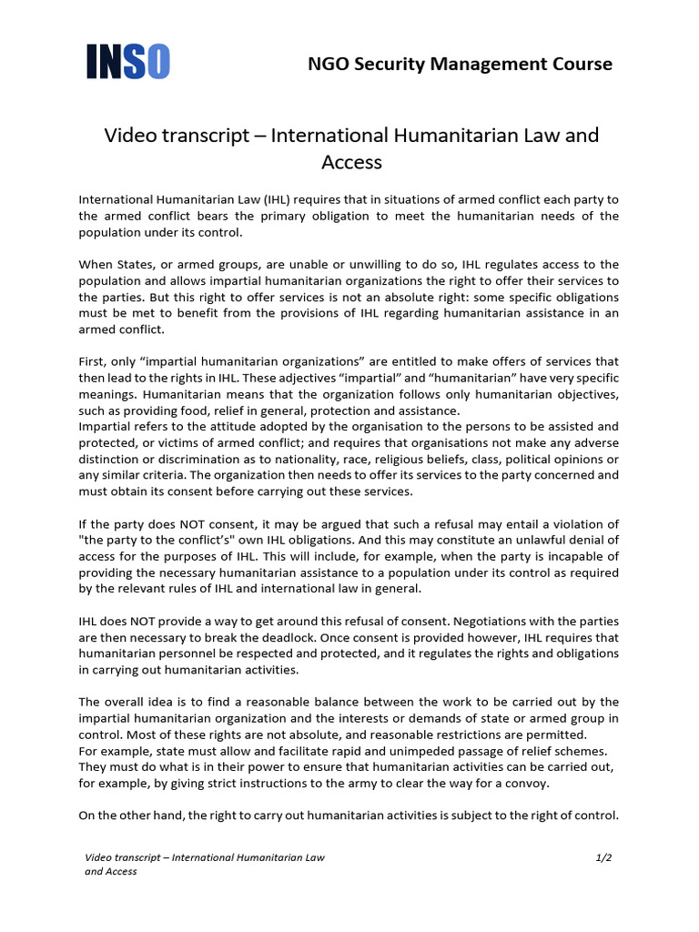 International Humanitarian Law and Access Transcript | PDF | International Humanitarian Law ...