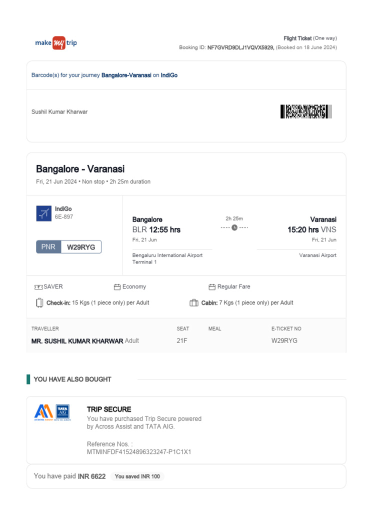 Trips Flight DownloadETicket | PDF | Identity Document | Aviation