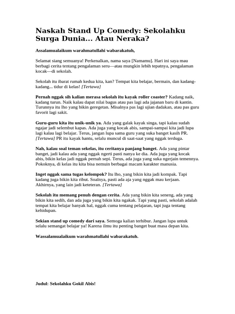 Naskah Stand Up Comedy | PDF | Fiksi Umum