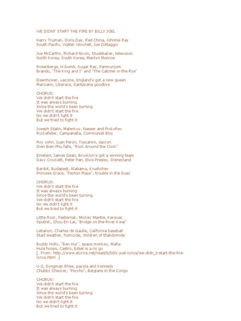 We Didnt Start The Fire by Billy Joel | PDF | Violence