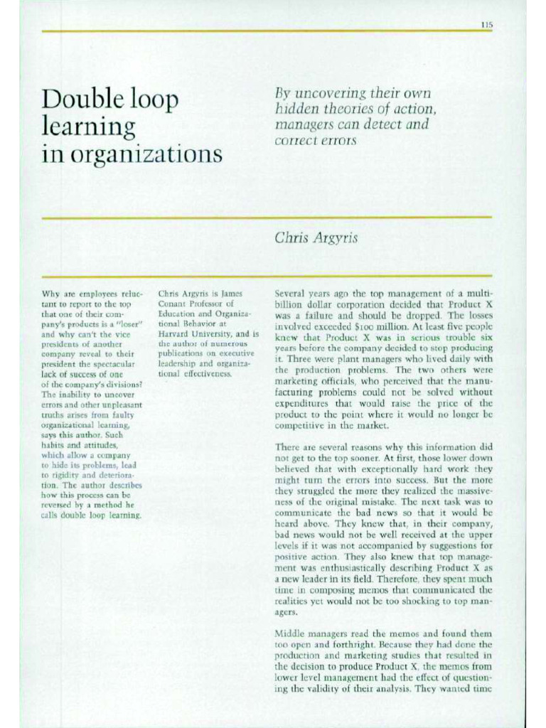 Argyris (1977) - Double Loop Learning in Organizations | PDF