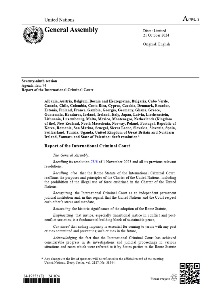 ICC Report 2023/24 for UN General Assembly | PDF | International ...