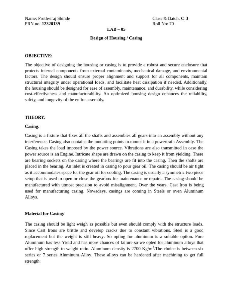 MSD Lab 5 Casing | PDF | Strength Of Materials | Alloy