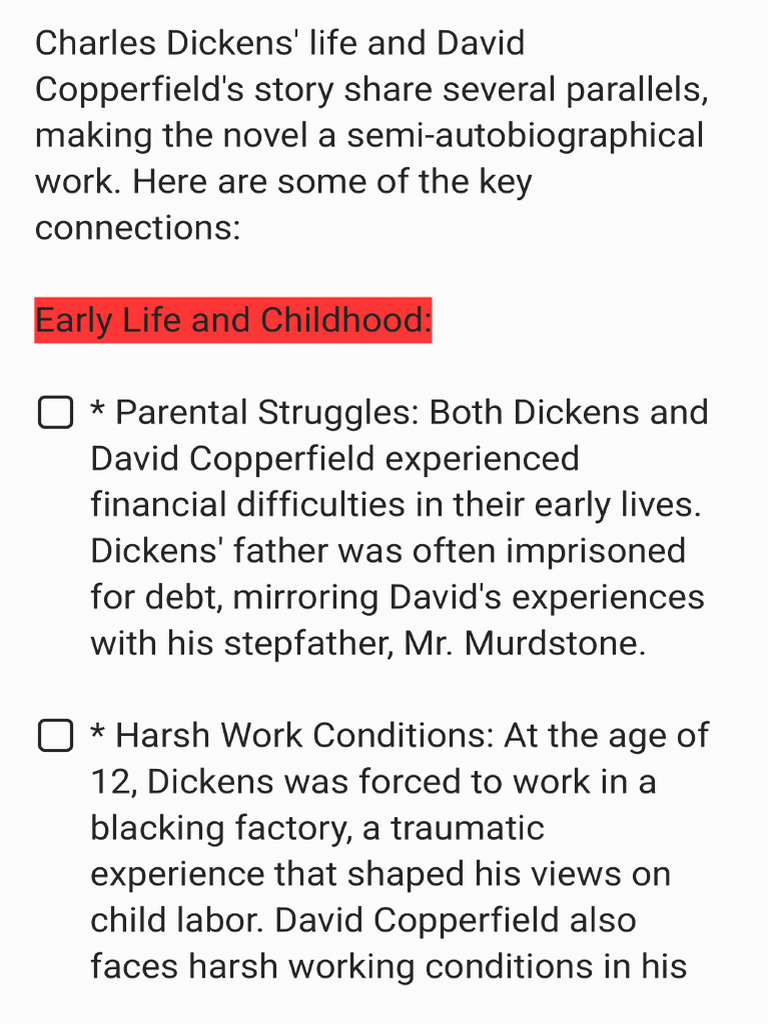 David Copperfield Semi-Autobiographical Notes | PDF