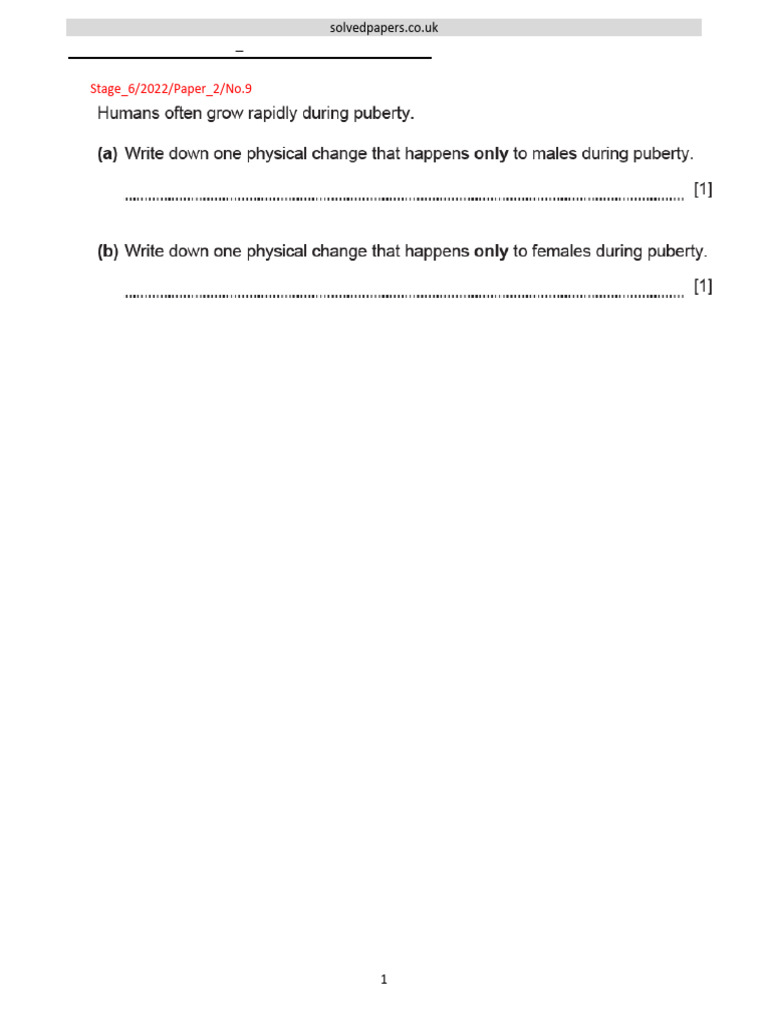 2023 - 2 Puberty Physical Changes Checkpoint Primary Biology ...