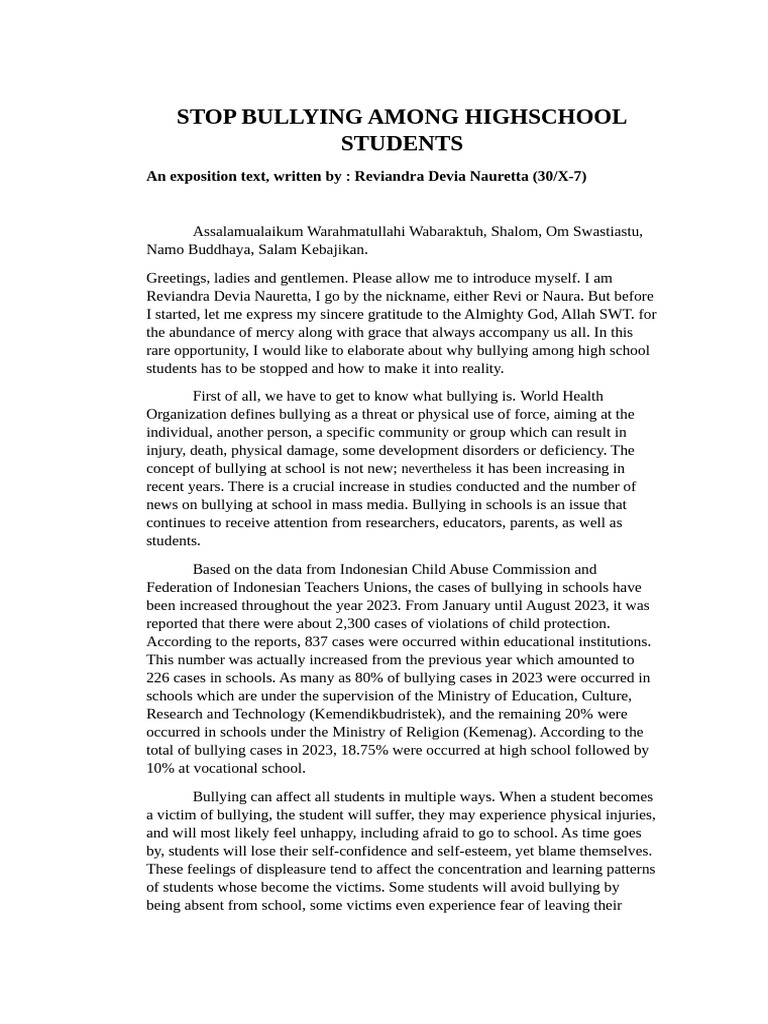 Stop Bullying Among Highschool Students | PDF | Bullying | Social ...