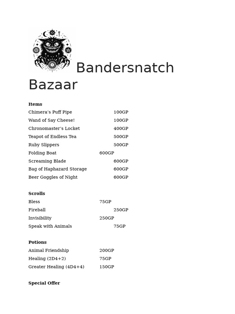 Bandersnatch Bazaar | PDF