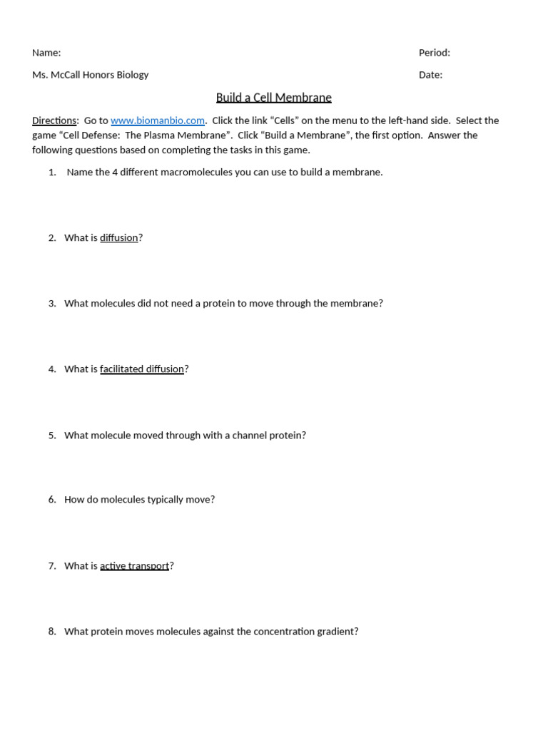 BioManBio Build A Membrane | PDF