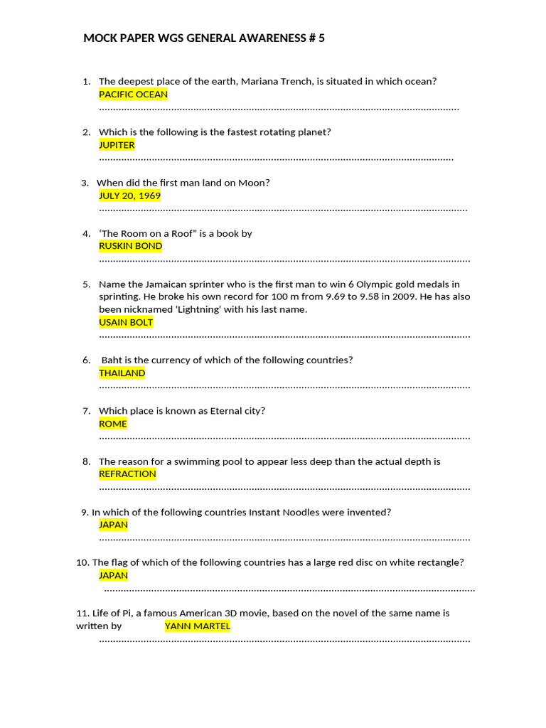 GK MOCK Answers | PDF