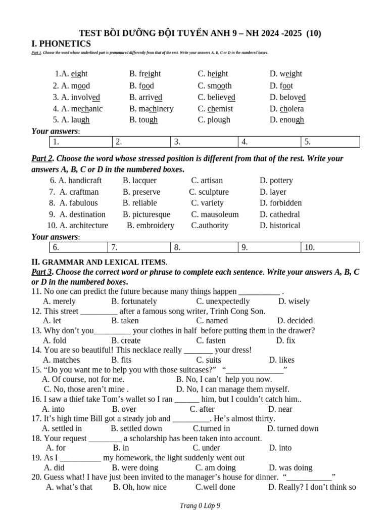 Test for 9th Grade English Team 2024-2025 | PDF | Linguistics