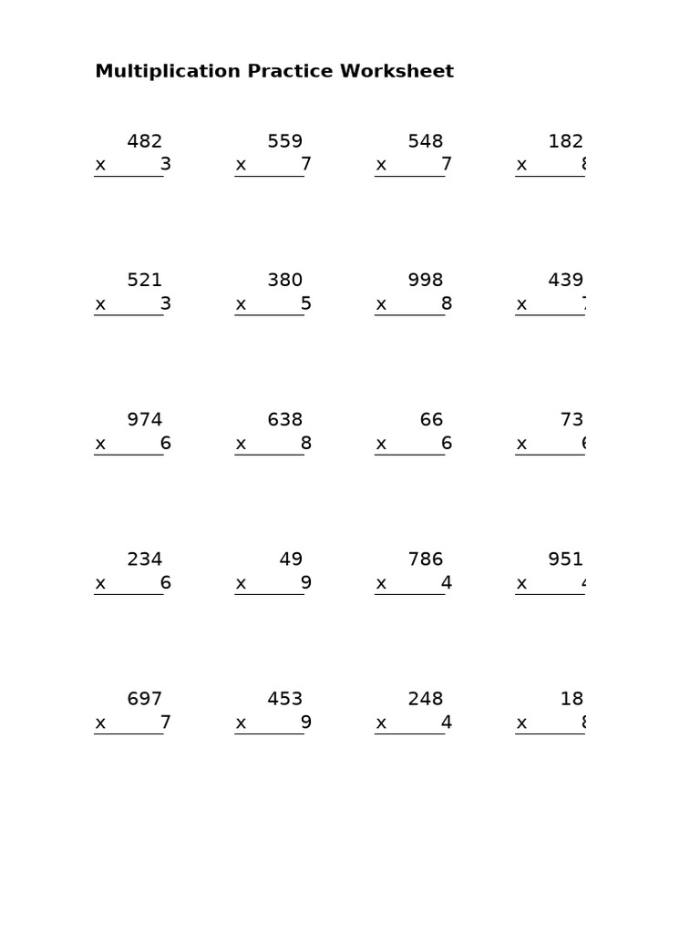 Multiplication Practice Worksheet | PDF