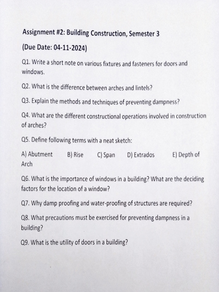 Building Construction 2nd Assignment | PDF