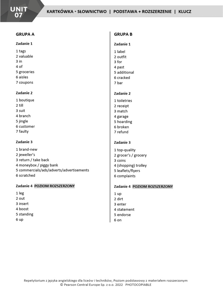 RepetMat U07 Kartk Slow Podst Rozsz KLUCZ | PDF