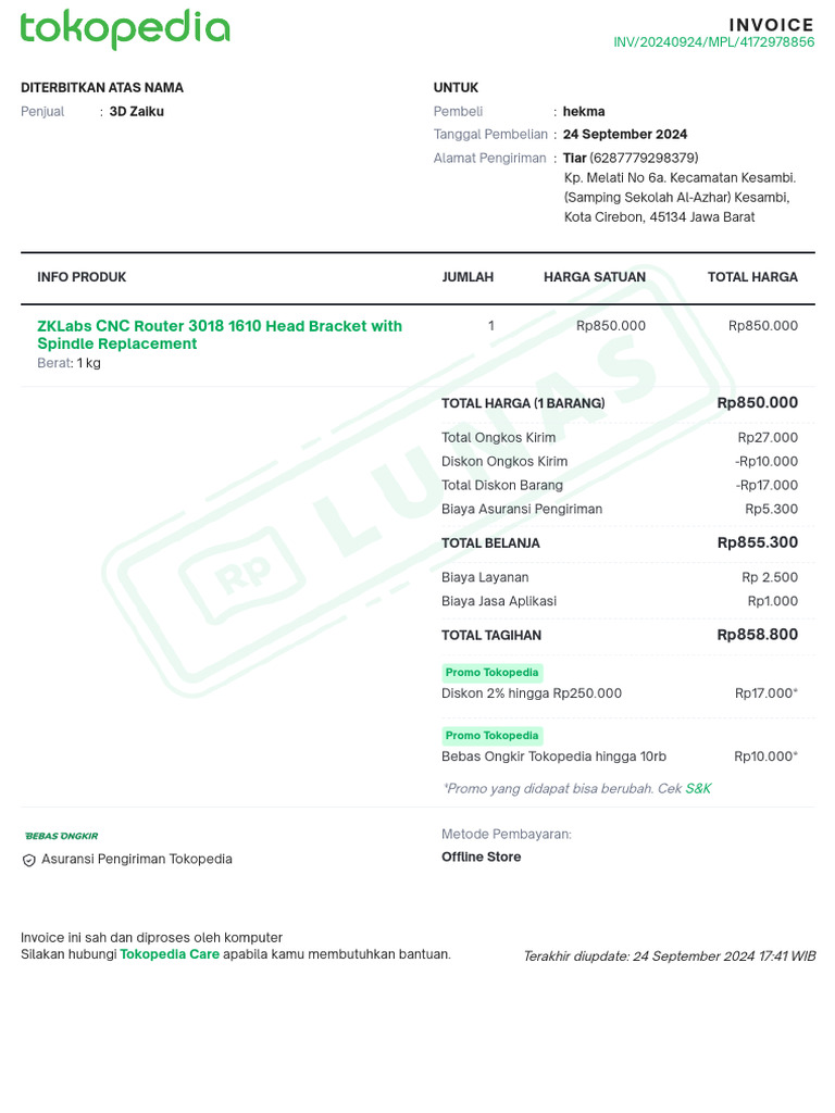 Invoice Z Axis Breacker CNC | PDF