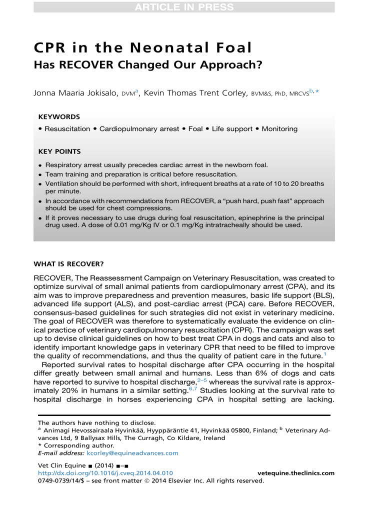Neonatal Foal CPR Guidelines and Techniques | PDF | Cardiopulmonary ...