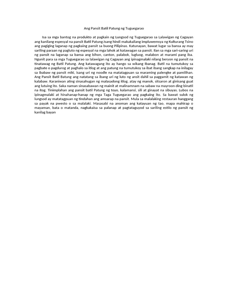 Ang Pansit Batil Patung NG Tuguegarao | PDF