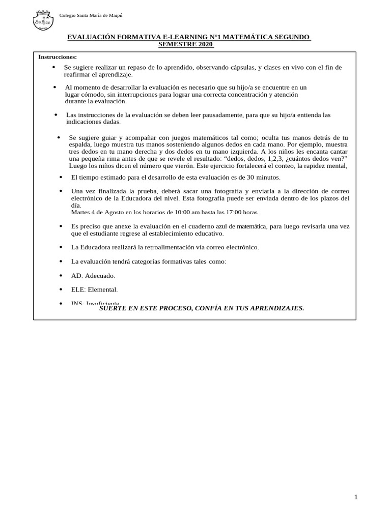 Evaluación e Learning Matemática - Kinder 5 | PDF | Educación de la primera infancia | Evaluación