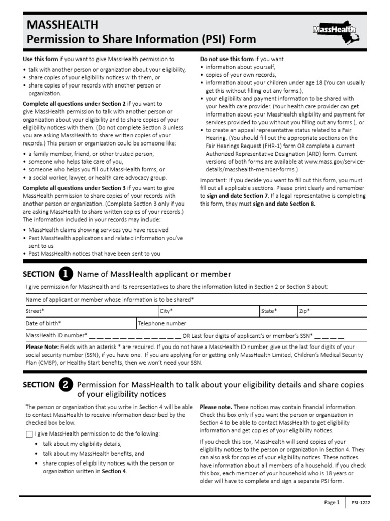 MassHealth Information Sharing Permission Form | PDF | Politics | Self ...