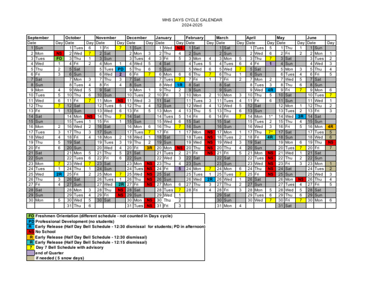 24-25 School Days Cycle - Xls (1) | PDF