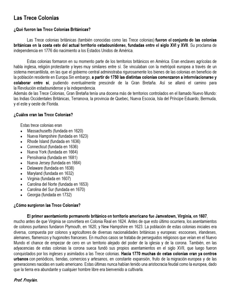 Las Trece Colonias | PDF | Trece colonias