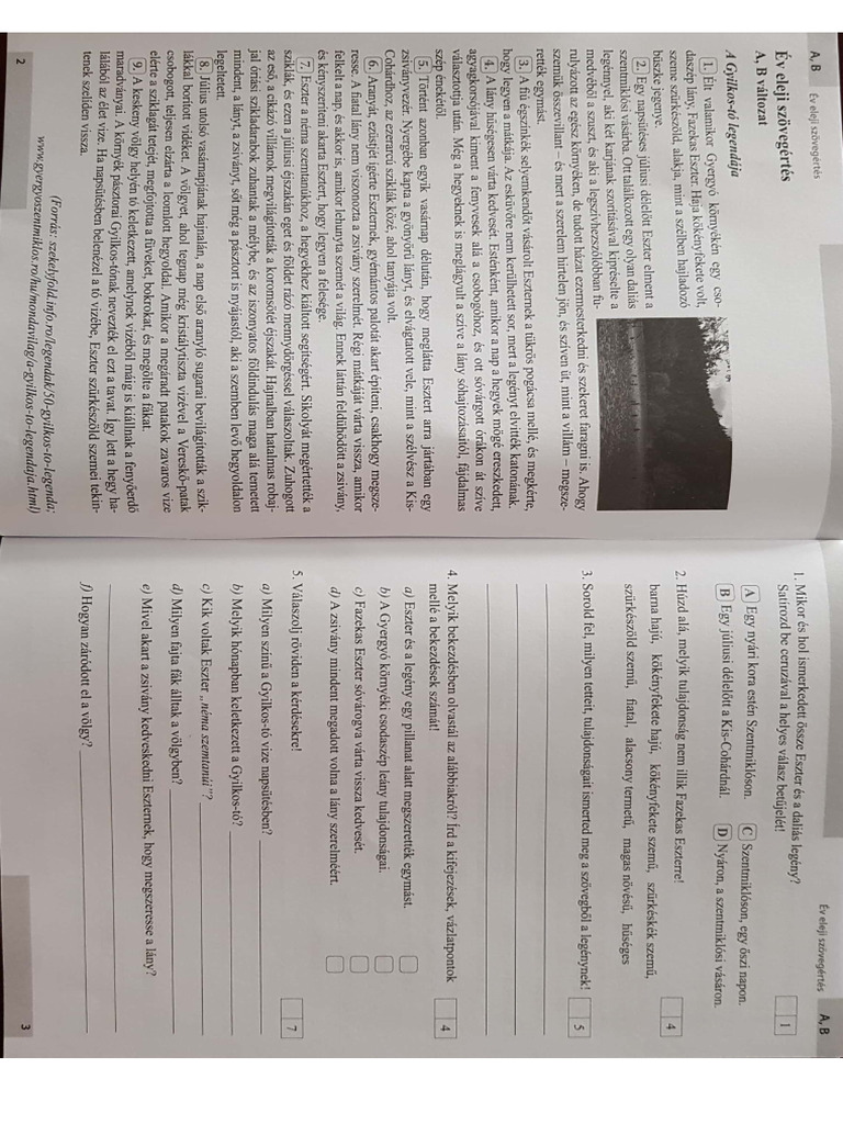 7 OSZTALY Irodalom Felmerőfuzet Radoczne | PDF