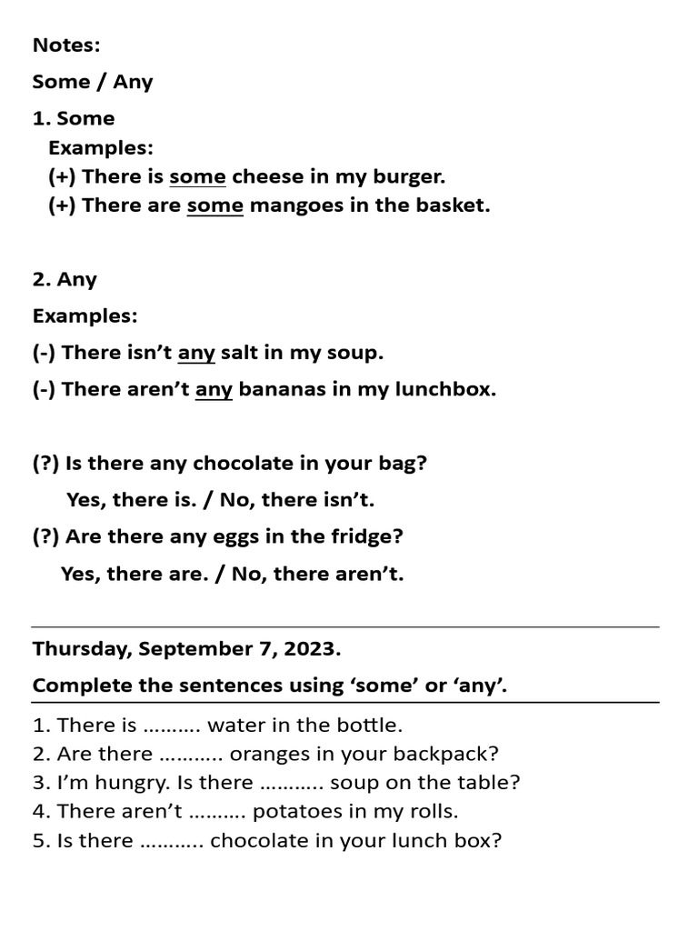 Using 'Some' and 'Any' in Sentences | PDF