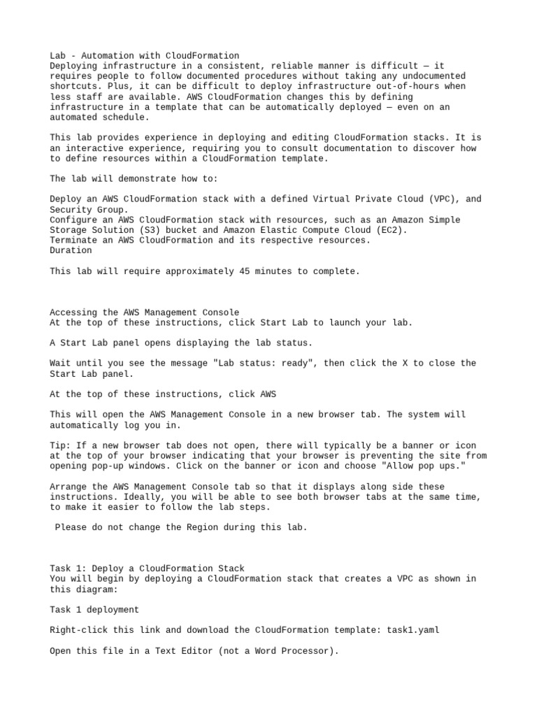 Lab - Automation With CloudFormation | PDF | Parameter (Computer Programming) | Amazon Web Services
