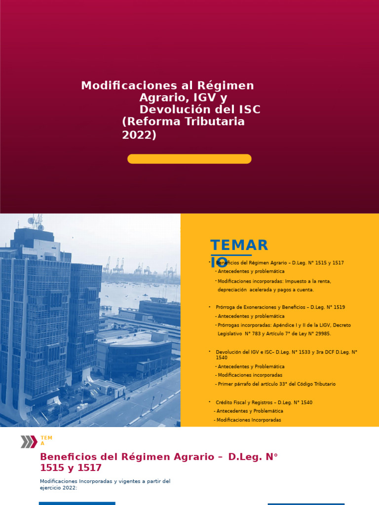 Modificaciones Al Régimen Agrario, IGV y Devolución Del ISC | PDF | Impuesto sobre la renta ...