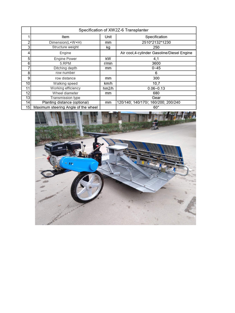 XW2Z-6 Transplanter Specifications | PDF