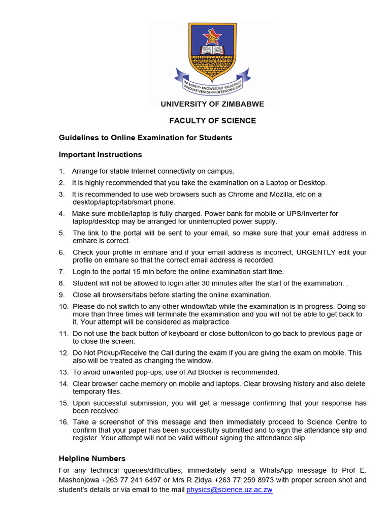 Online Exam Guidelines for Science Students | PDF | Career & Growth ...