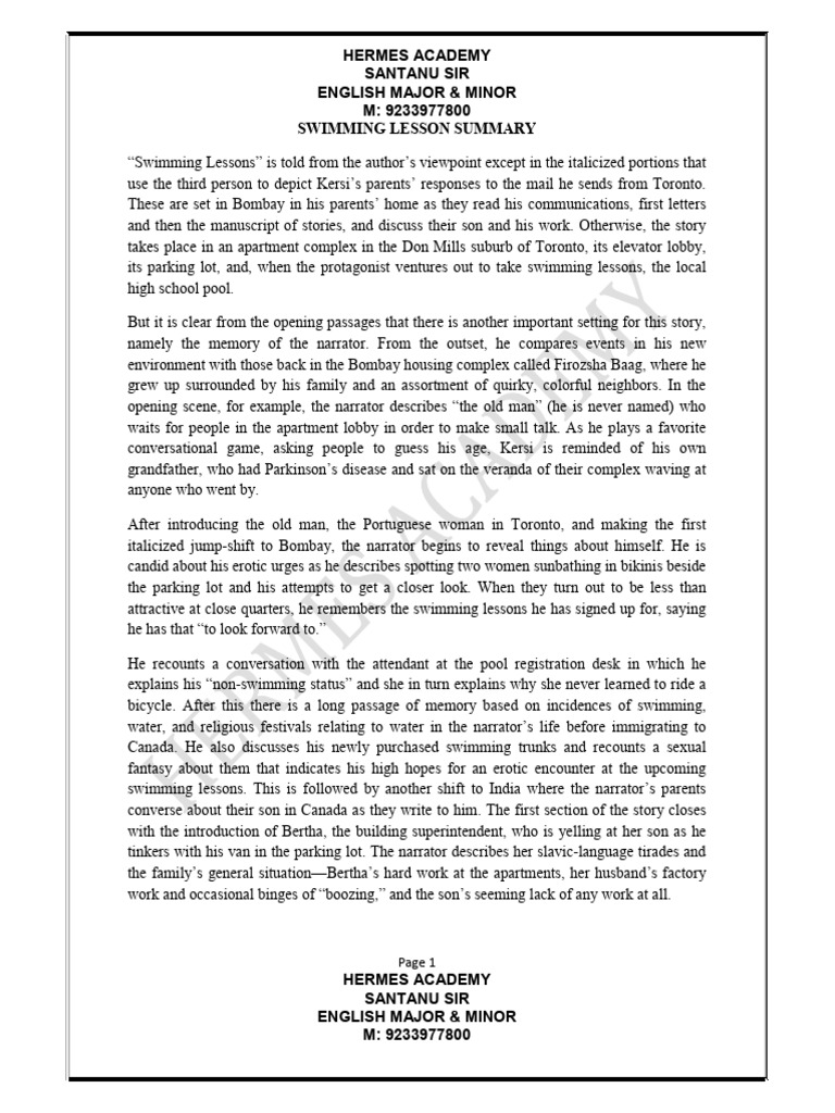 Swimming Lesson Summary | PDF