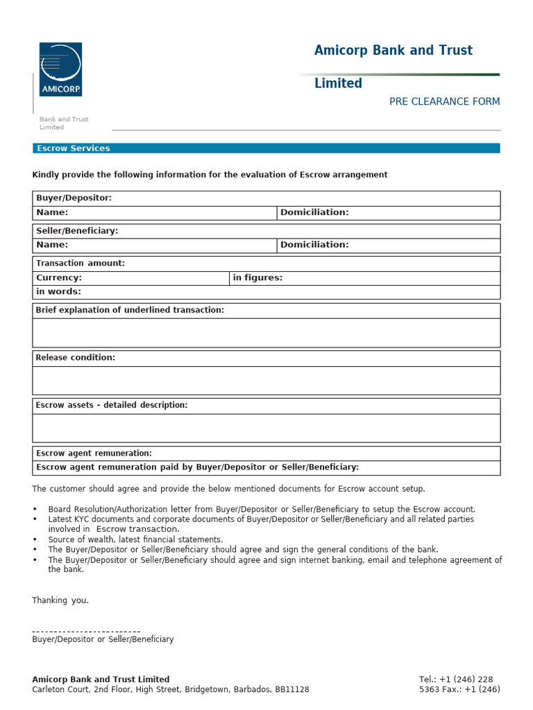 Escrow Pre-Clearance Form Guide | PDF