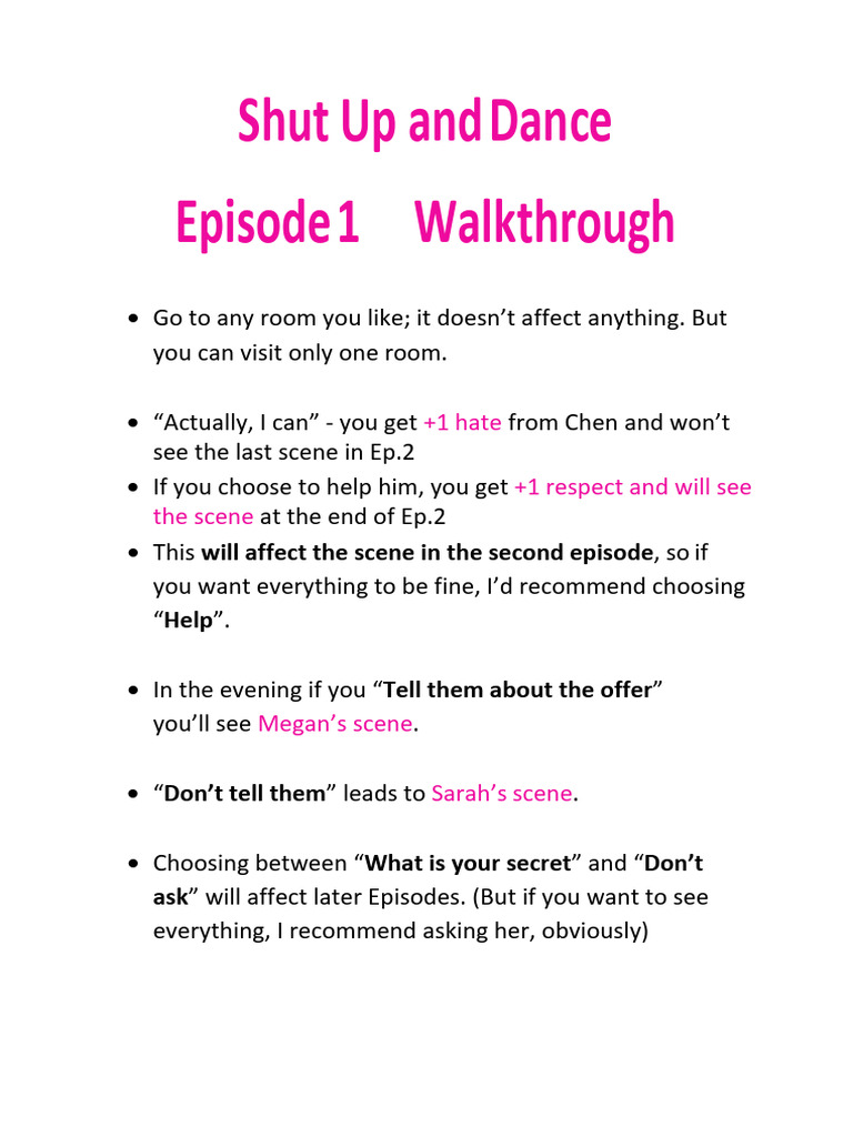 Shut Up and Dance Walkthrough Ep 1-10Ch1 | PDF