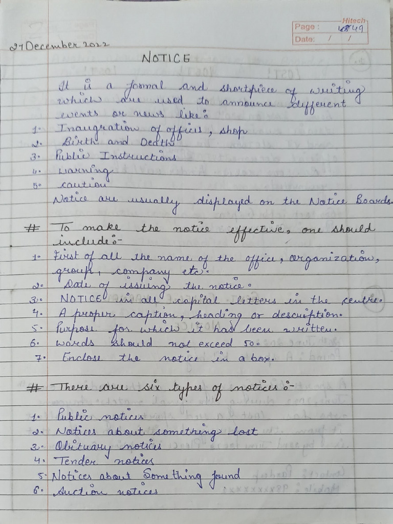 Notice Writing | PDF